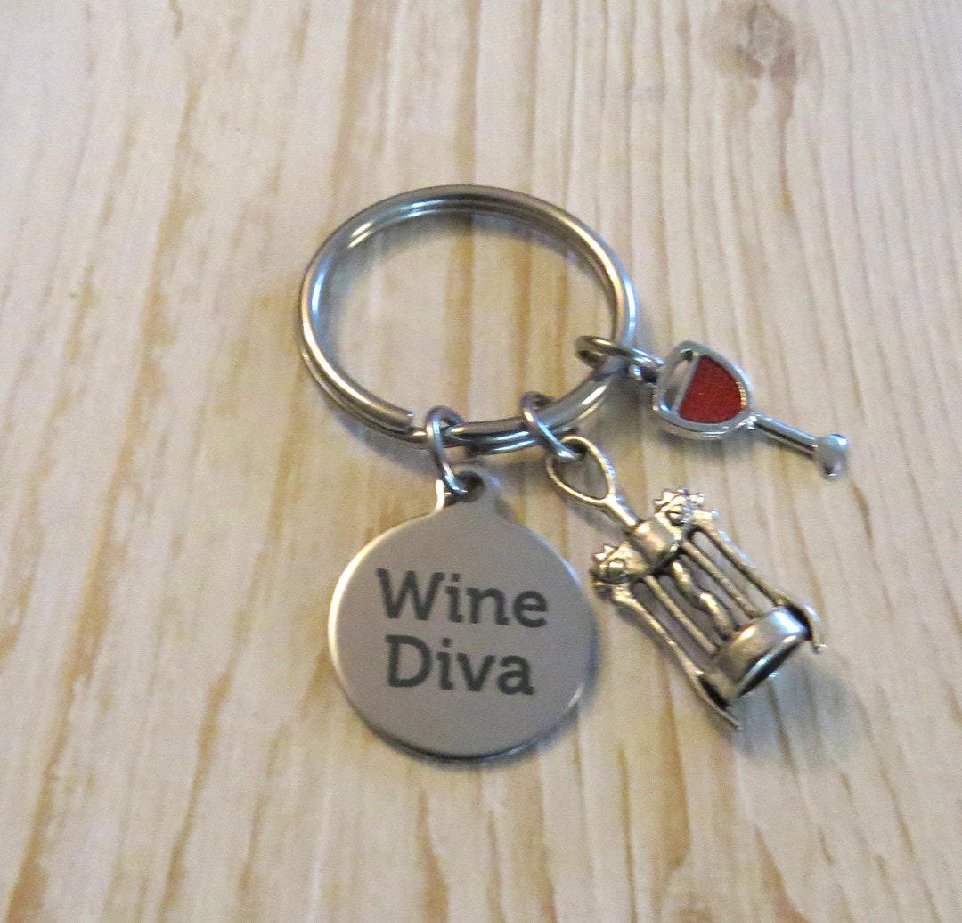 Wine Diva Stainless Steel Charm Winged Corkscrew Keychain Bachelorette ...