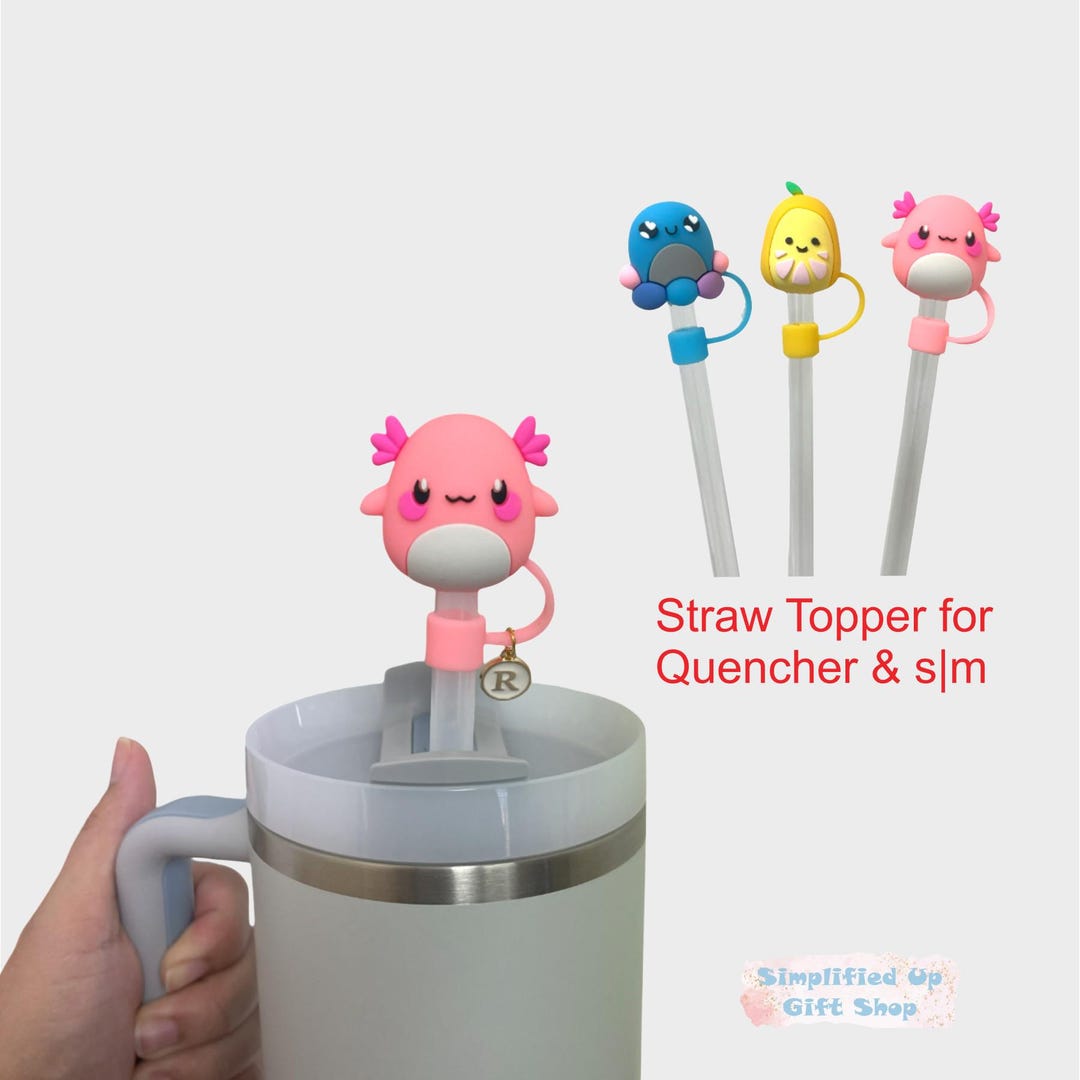 Axolotl Octopus Lemon 10mm Fun Straw Topper W/ Letter Charm for Tumbler ...