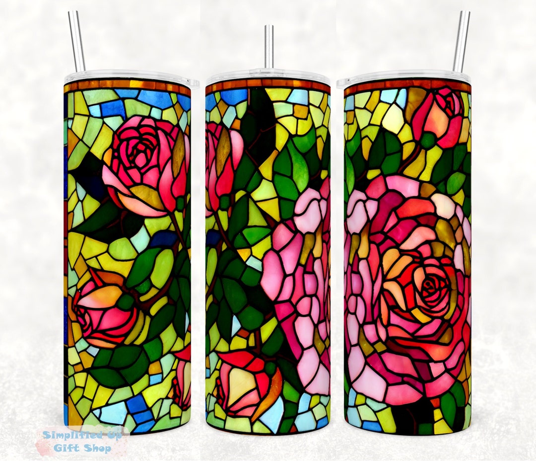 Rose Stained Glass Art Sublimated 20 30oz Skinny Tumbler Straw Lid ...