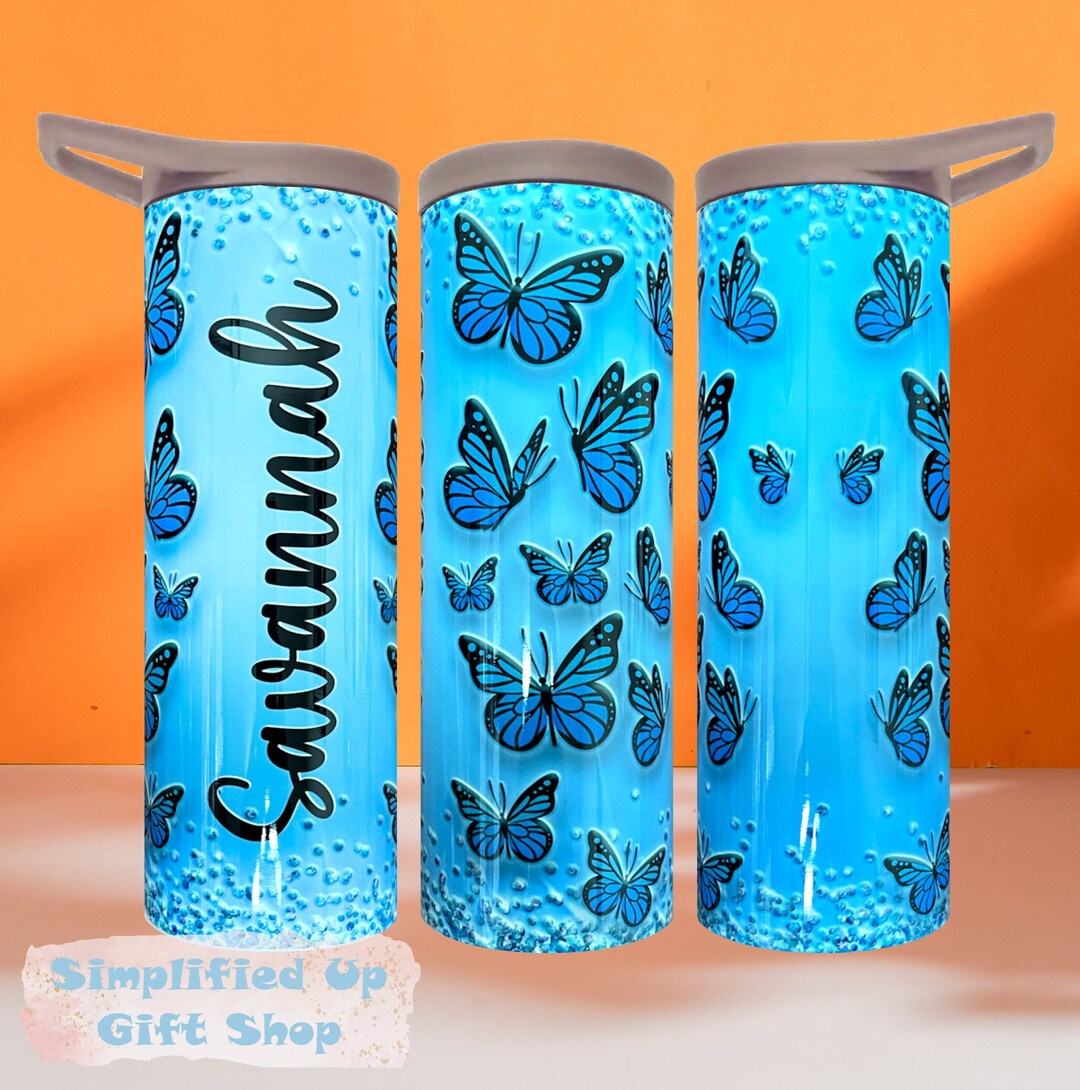 Blue Morpho Butterflies Glitter Sublimated Personalized 20 30oz Water ...