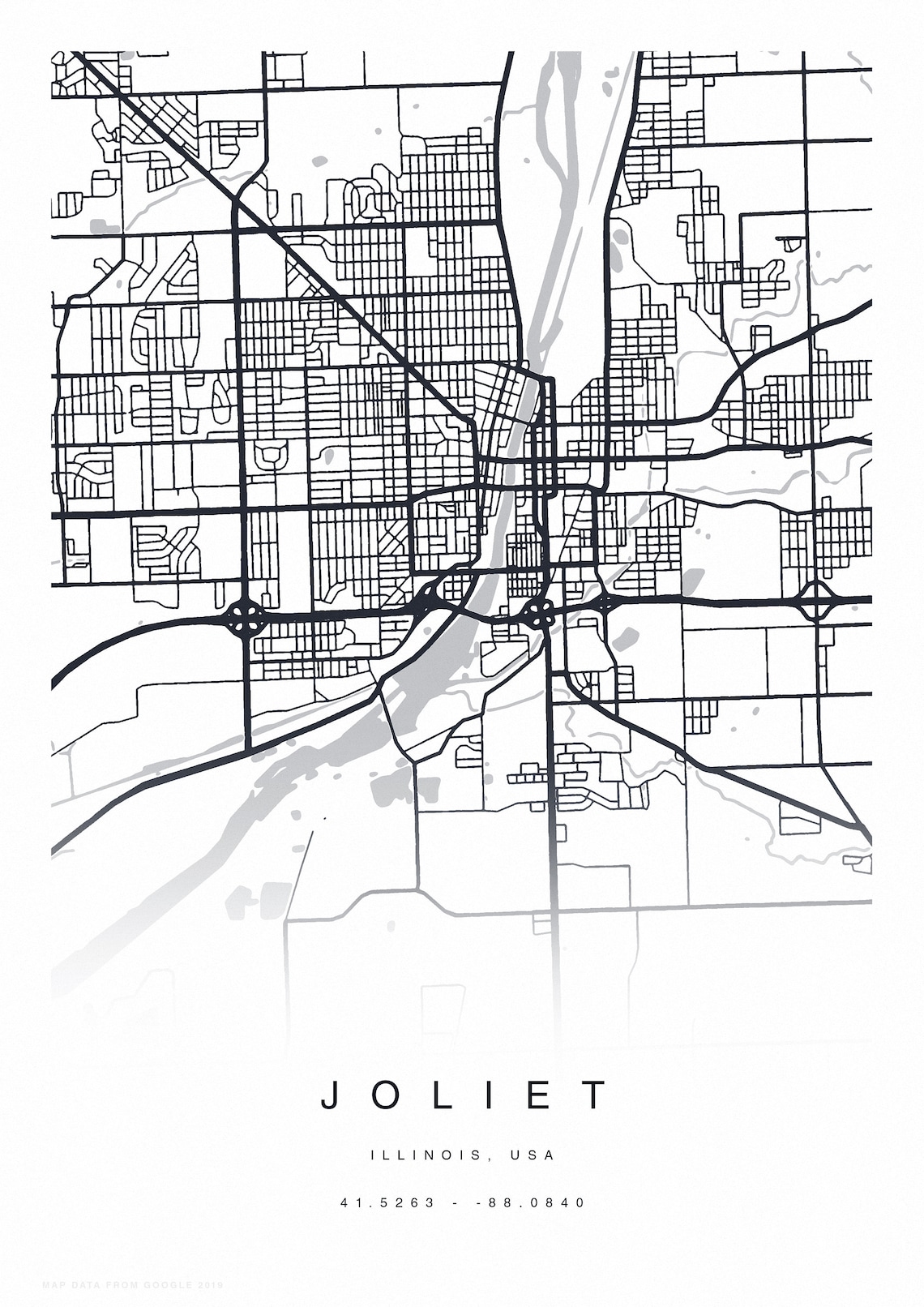 Printable Joliet Map Print Street Map Of Joliet Joliet Map Etsy