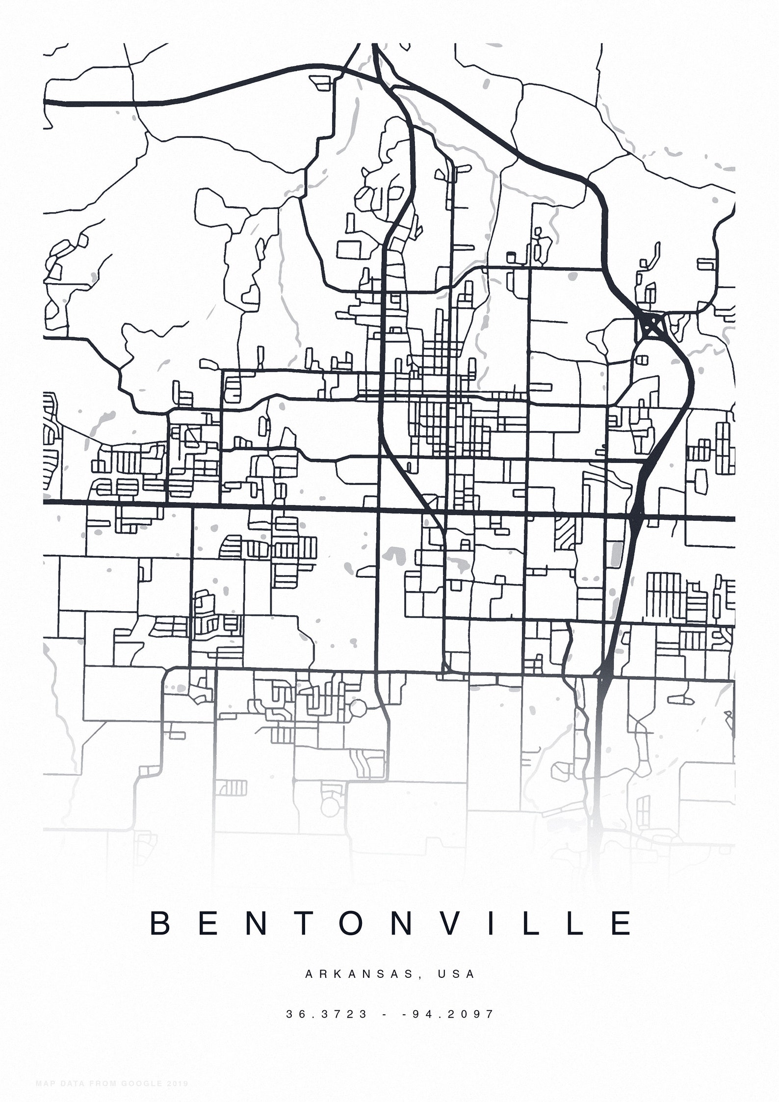 PRINTABLE Bentonville Map Print Street Map of Bentonville | Etsy
