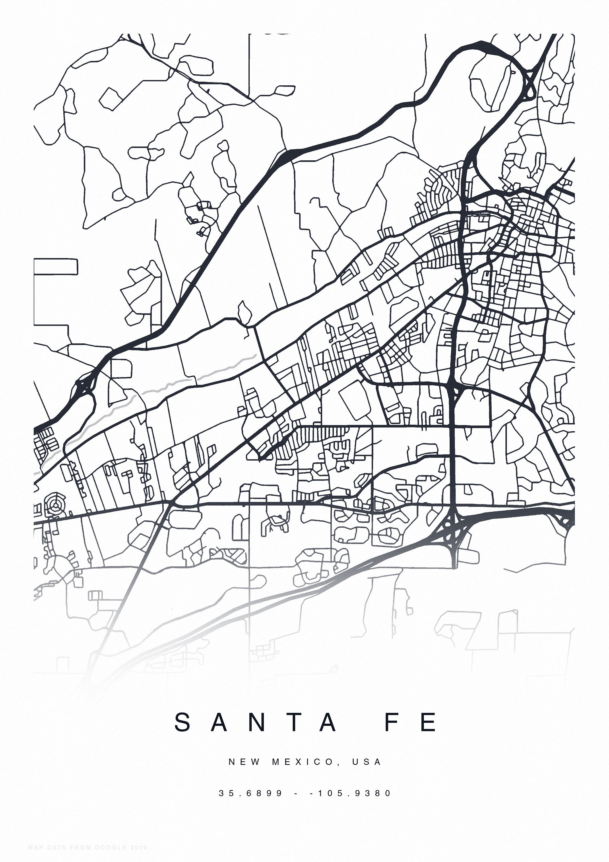 PRINTABLE Santa Fe Map Print Street Map of Santa Fe Santa Fe | Etsy