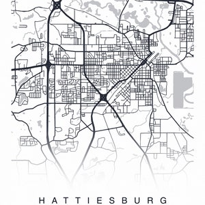PRINTABLE Hattiesburg Map Print Street Map of Hattiesburg | Etsy