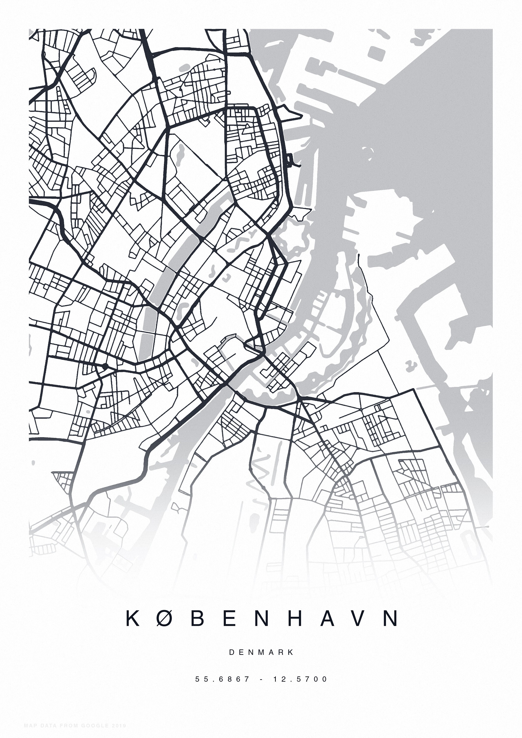 PRINTABLE Copenhagen Map Print Map of København Kobenhavn | Etsy