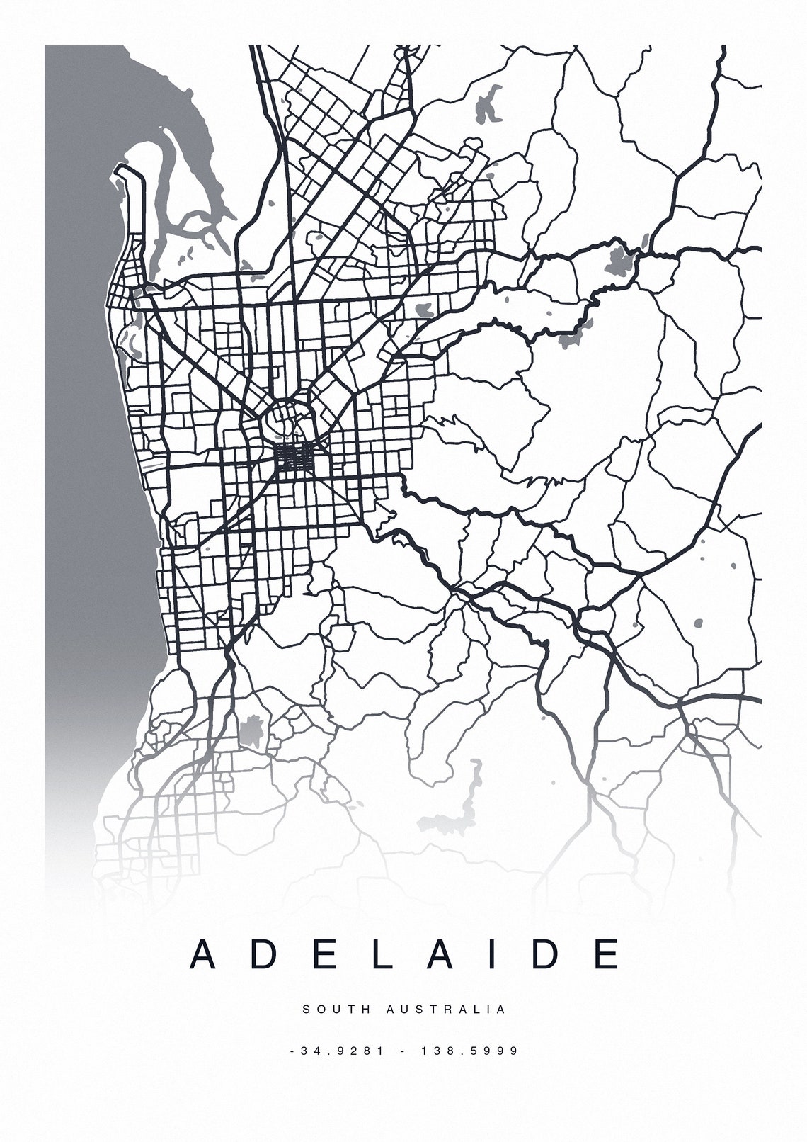 PRINTABLE Adelaide Map Print Map of Adelaide Adelaide Map | Etsy
