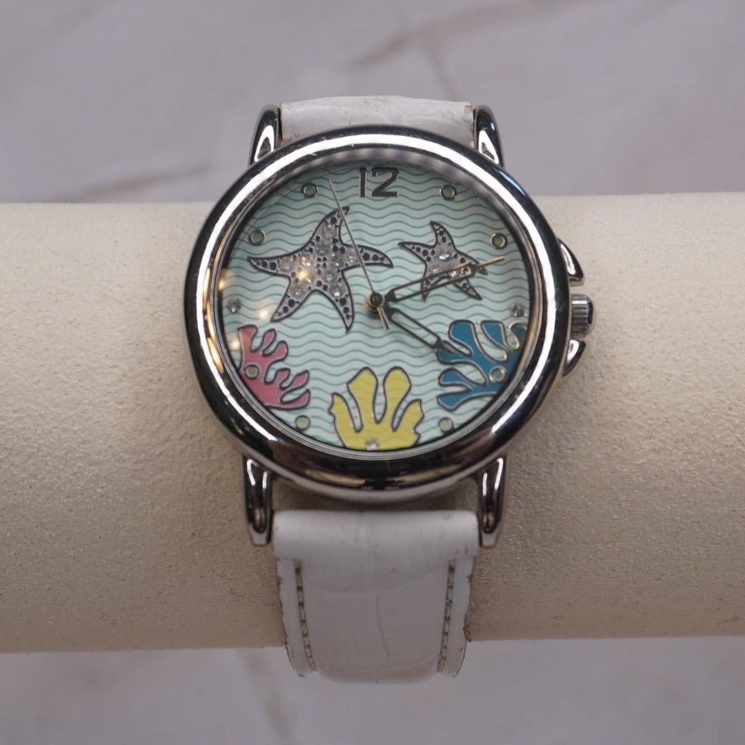 Ocean Starfish Watch | Sea-inspired White Leather Band | Silver Case ...