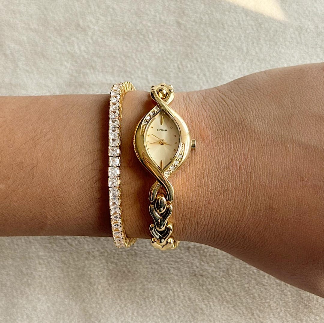 Dainty Gold Minimalist, Oval Crystal Braided Watch - Etsy