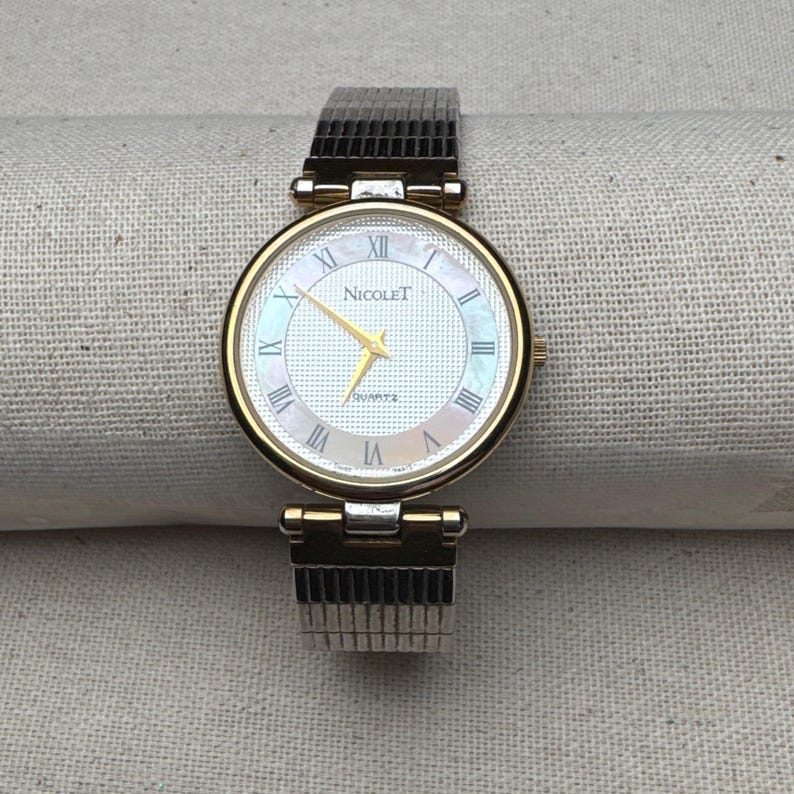 Stone Iridescent Abalone Border, Two Tone Nicolet Watch - Etsy