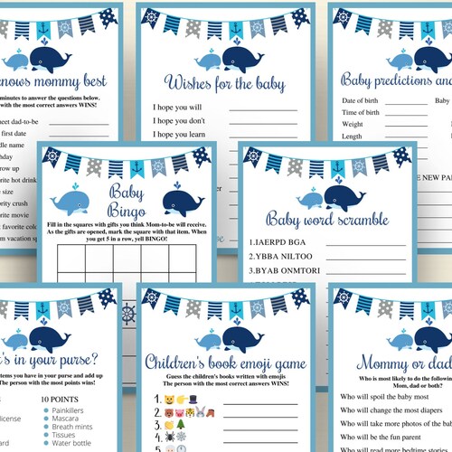 Nautical Baby Shower Game Bundle Blue Nautical Shower Games - Etsy