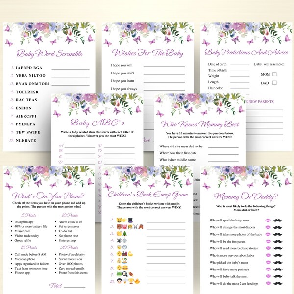 Butterflies and Flowers Baby Shower Games - Etsy