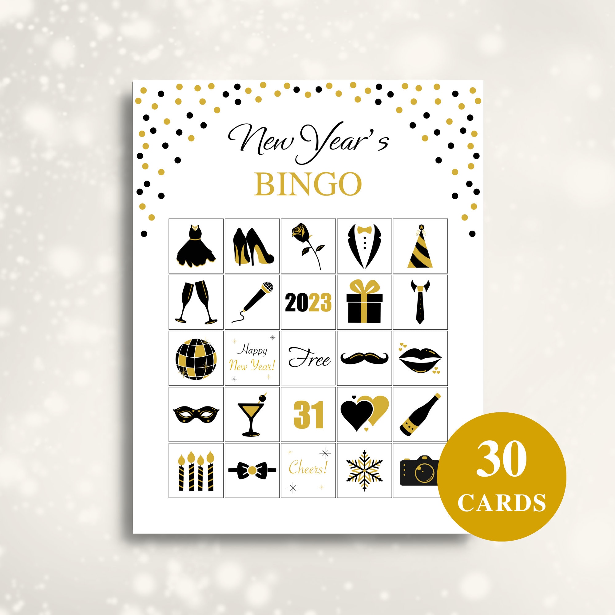 30 Printable New Years Bingo Cards New Years Eve Games New Years Bingo ...