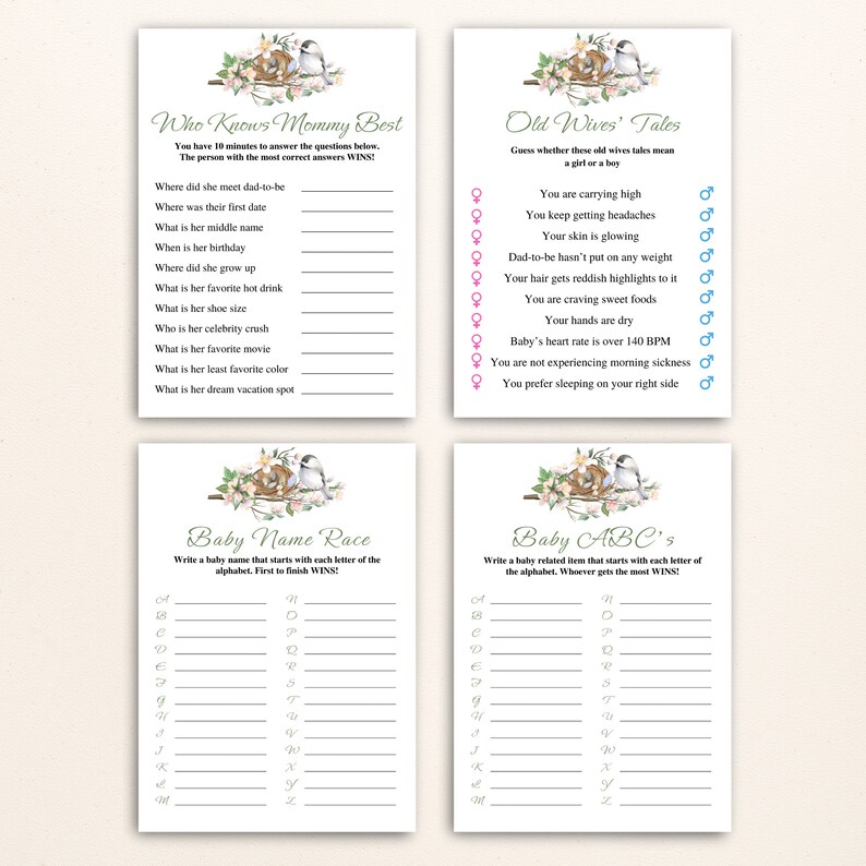 16 Printable Bird Baby Shower Games Little Birdie Baby Shower Game ...
