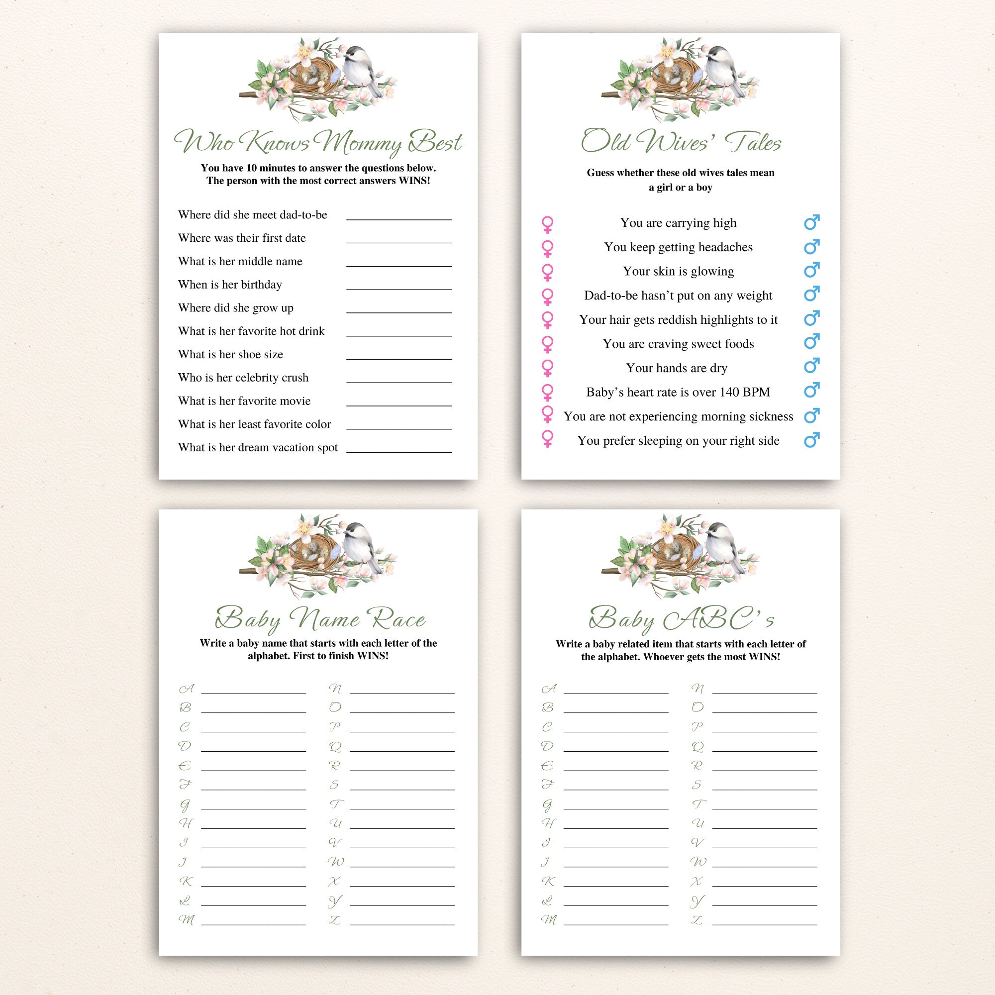 16 Printable Bird Baby Shower Games Little Birdie Baby Shower Game ...