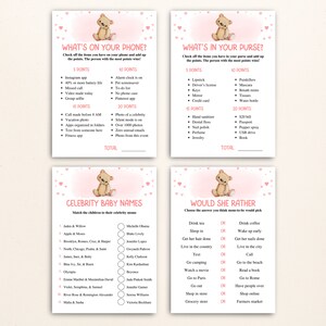 16 Printable Teddy Bear Baby Shower Games, Pink Teddy Bear Baby Shower ...
