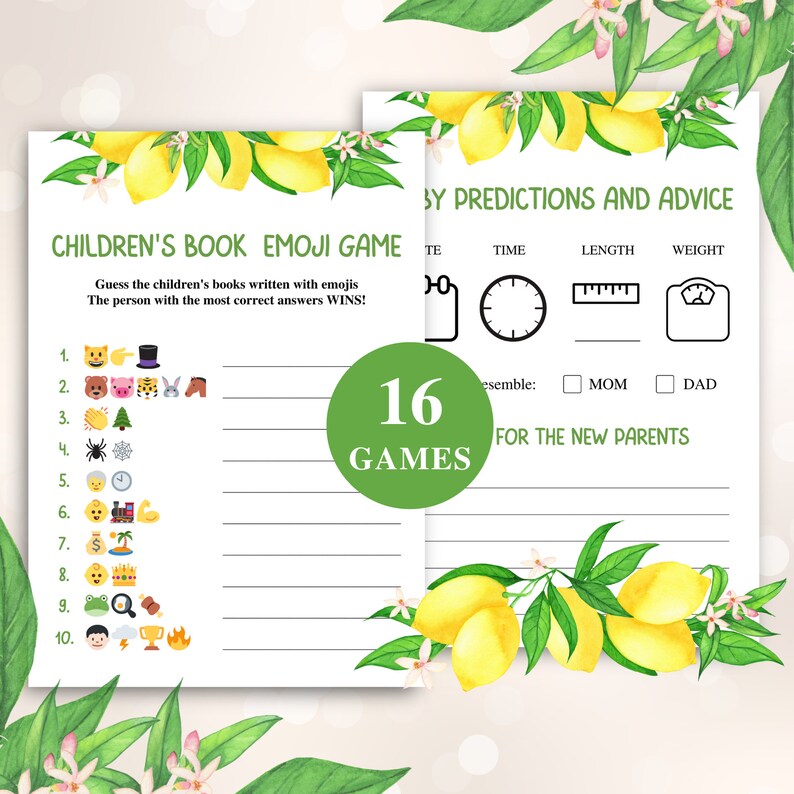 16 Printable Lemon Baby Shower Game Bundle, 5x7'' Citrus Baby Shower ...