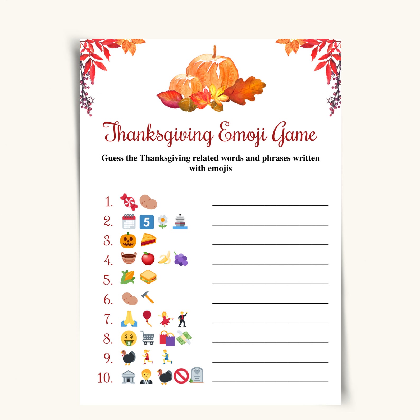Printable Thanksgiving Emoji Game, Friendsgiving Game, Thanksgiving ...