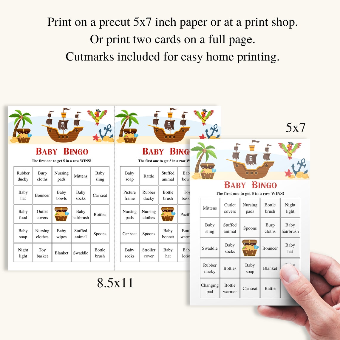 30 Printable Pirate Baby Shower Bingo Cards Ahoy Matey Baby - Etsy