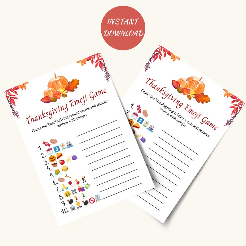 Printable Thanksgiving Emoji Game Friendsgiving Game | Etsy
