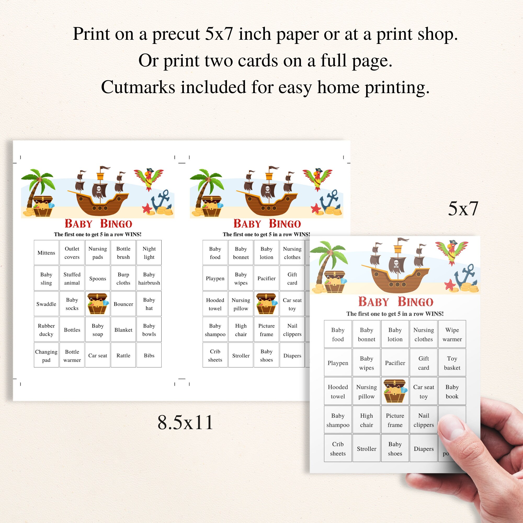 30 Printable Pirate Baby Shower Bingo Cards Ahoy Matey Baby Shower ...