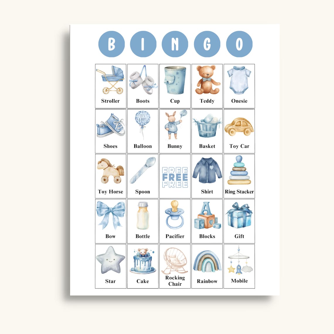 50 Printable Boy Baby Shower Bingo Cards Baby Shower Picture Bingo Blue ...