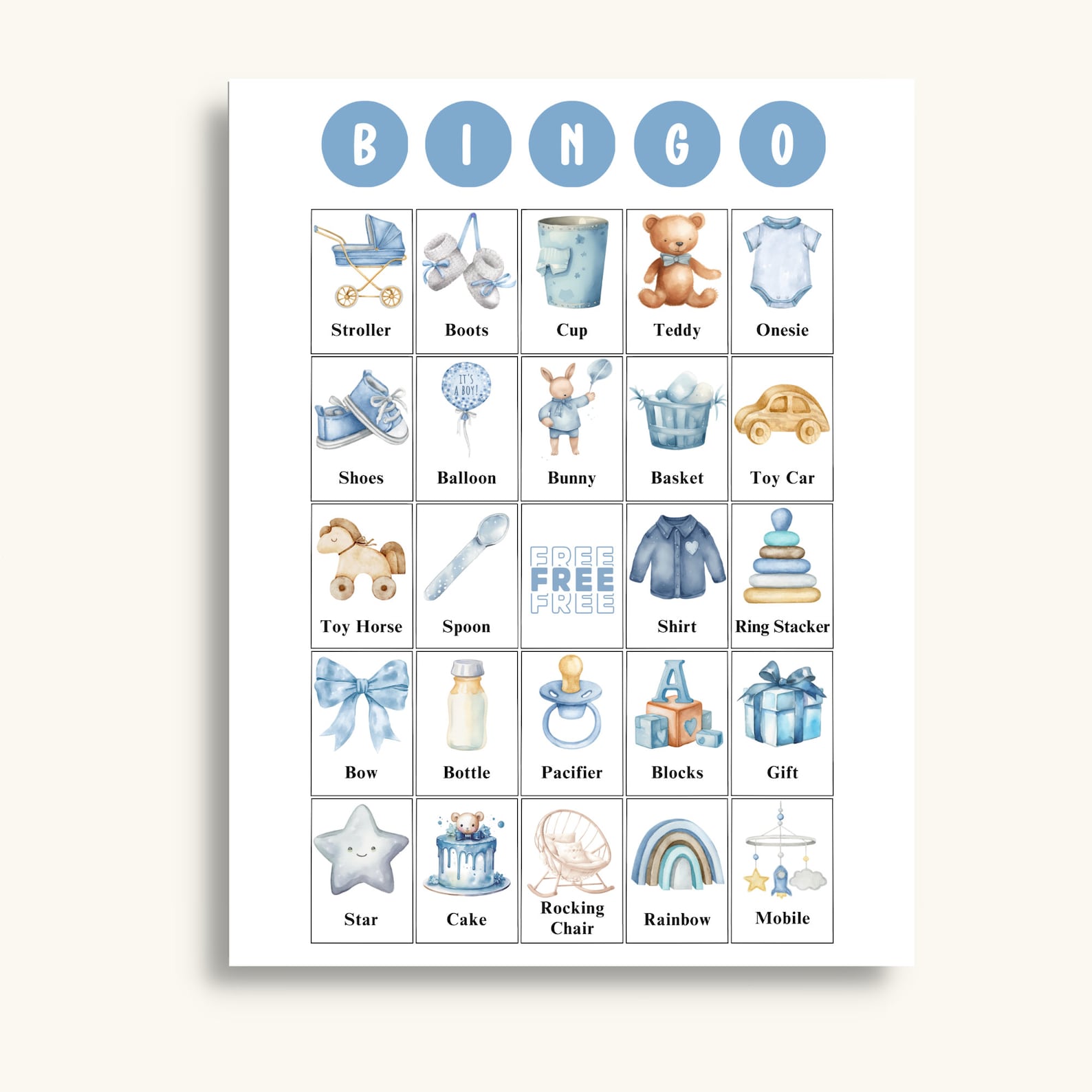 50 Printable Boy Baby Shower Bingo Cards Baby Shower Picture Bingo Blue ...