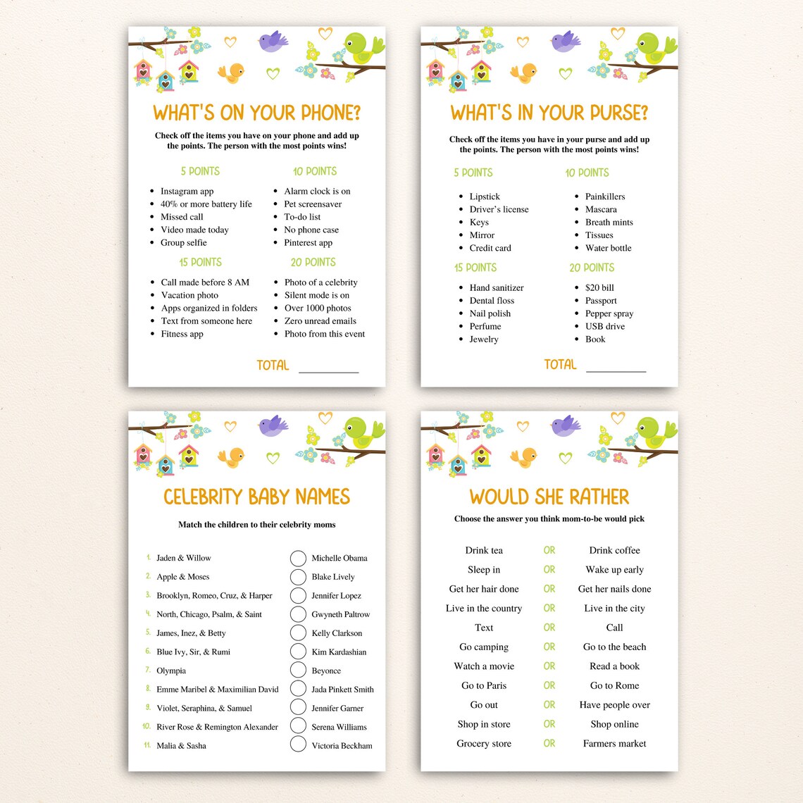 16 Printable Bird Baby Shower Games Little Birdie Baby - Etsy