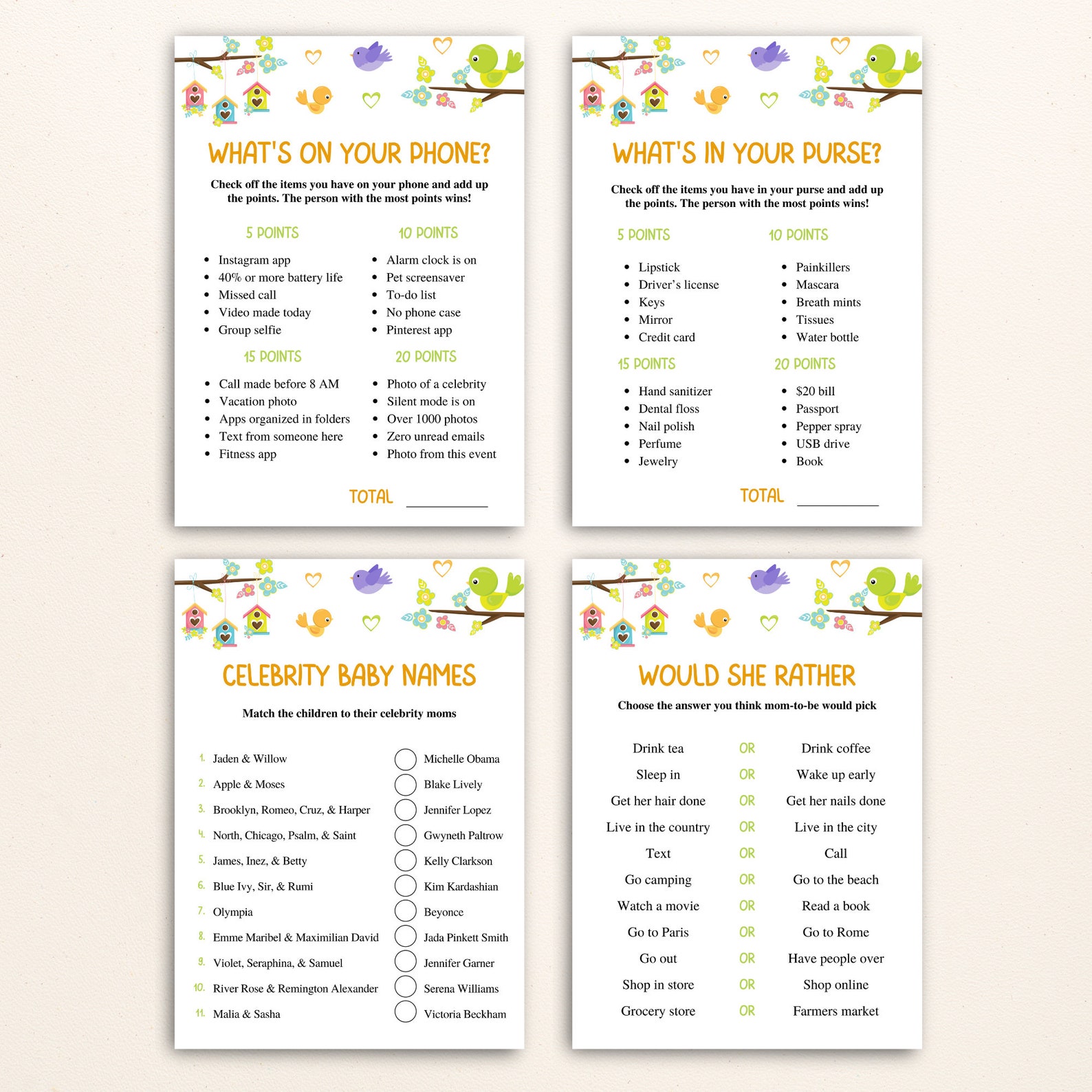 16 Printable Bird Baby Shower Games Little Birdie Baby Shower Game ...