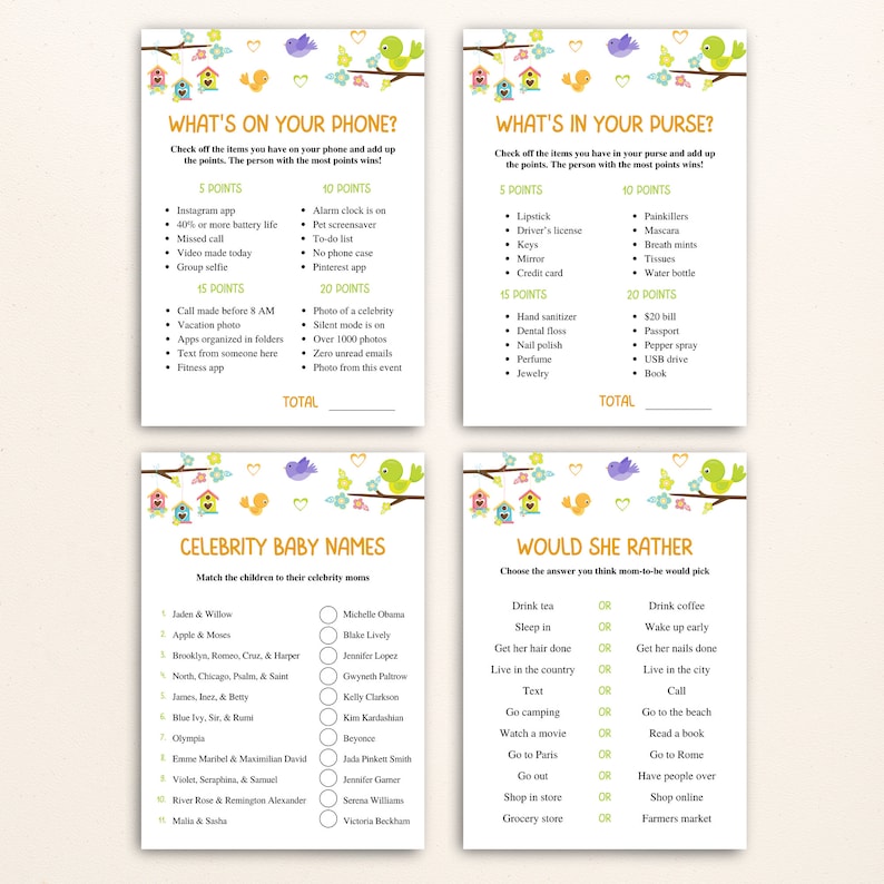 16 Printable Bird Baby Shower Games Little Birdie Baby Shower Game ...