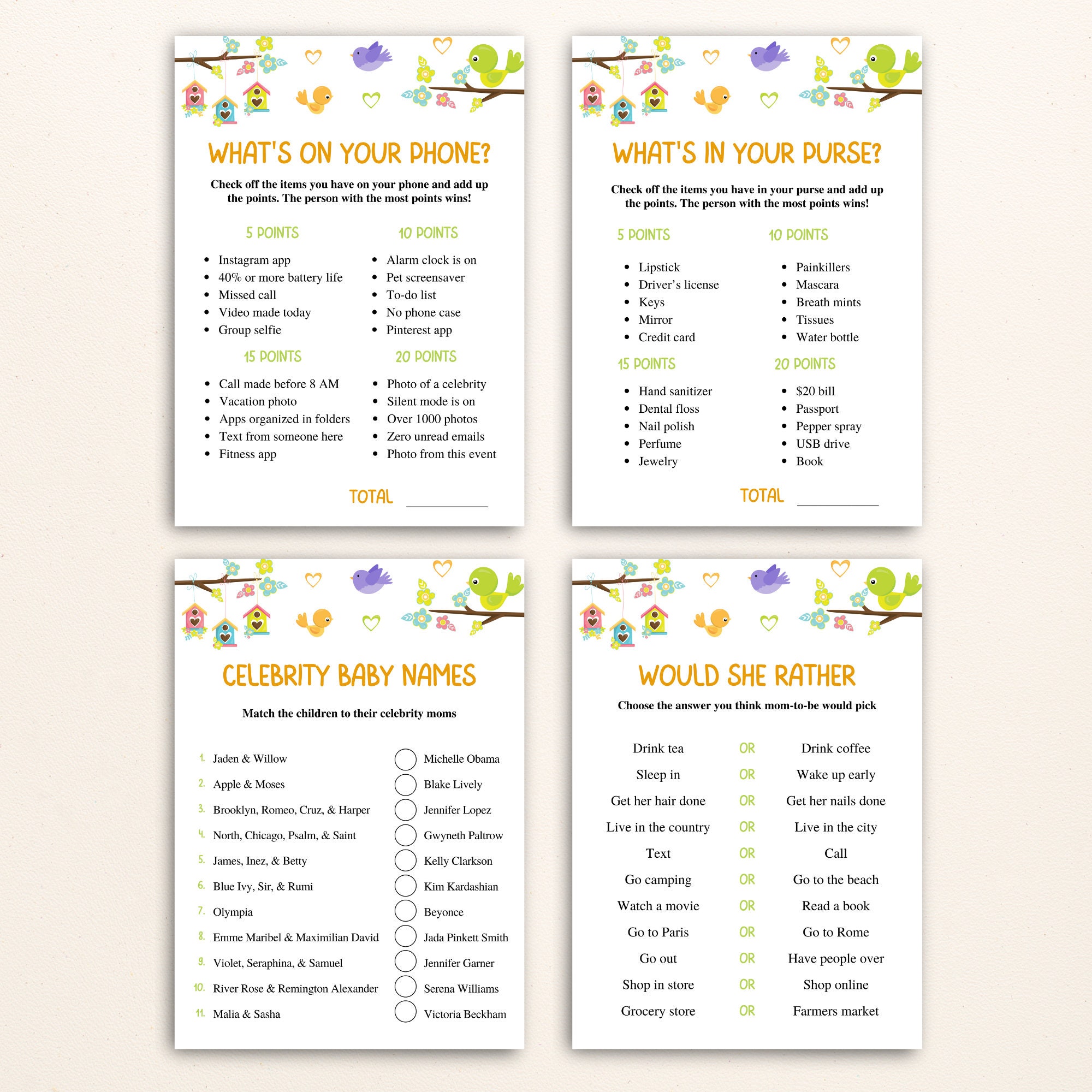 16 Printable Bird Baby Shower Games Little Birdie Baby Shower Game ...