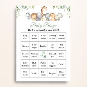 100 Printable Safari Baby Shower Bingo Cards, Prefilled Baby Gift Bingo ...
