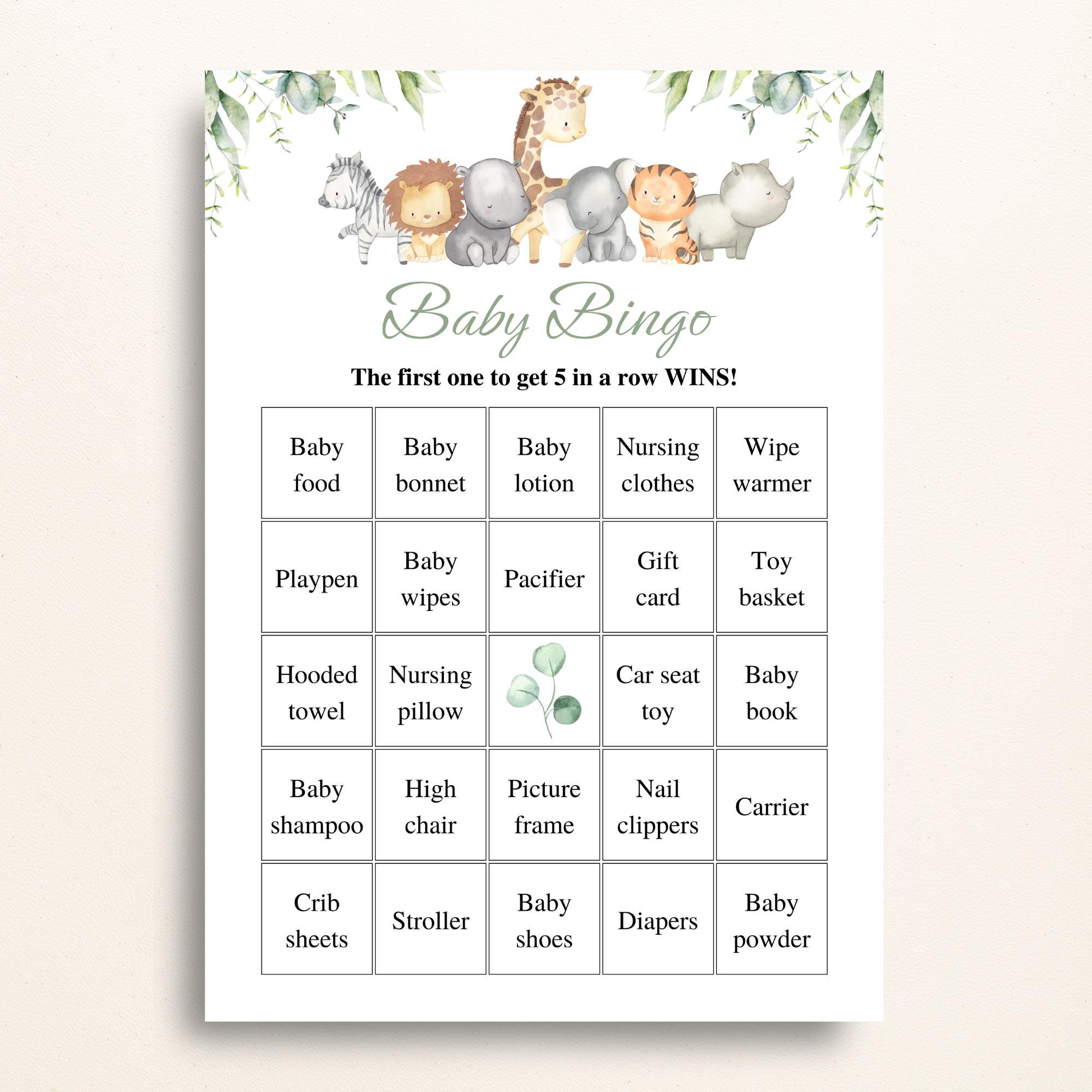 100 Printable Safari Baby Shower Bingo Cards, Prefilled Baby Gift Bingo ...