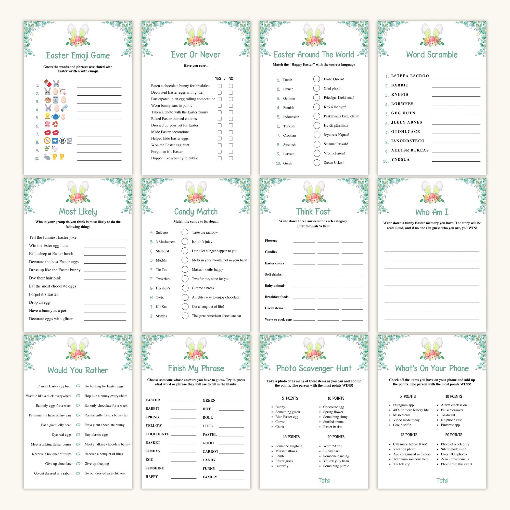 20 Printable Easter Games, Fun Easter Party Games, Family Easter Games ...