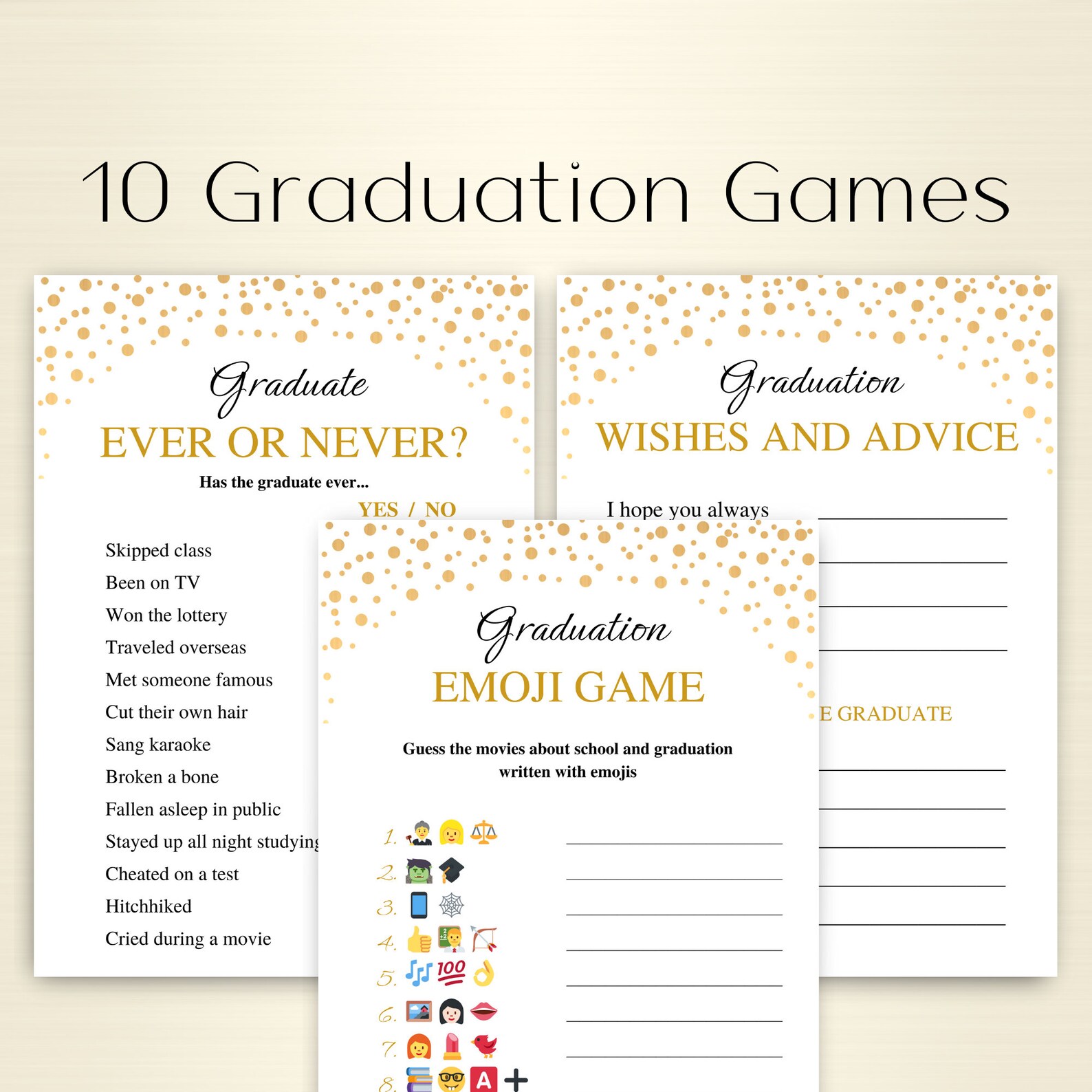 10 Printable Graduation Party Games, Gold Graduation Game Pack, Fun ...