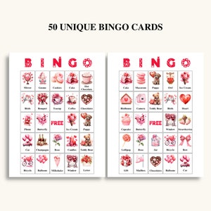 50 Printable Valentine's Day Bingo Cards | Valentines Picture Bingo ...