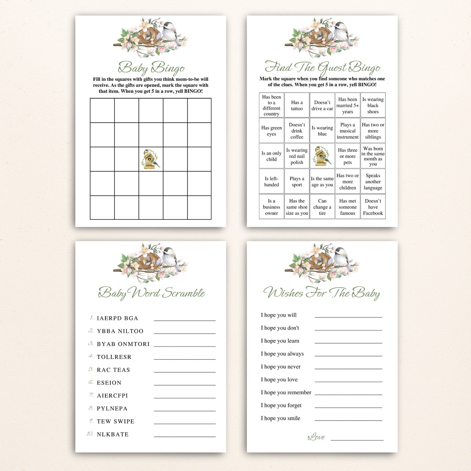 16 Printable Bird Baby Shower Games Little Birdie Baby Shower Game ...
