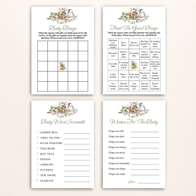 16 Printable Bird Baby Shower Games Little Birdie Baby Shower Game ...