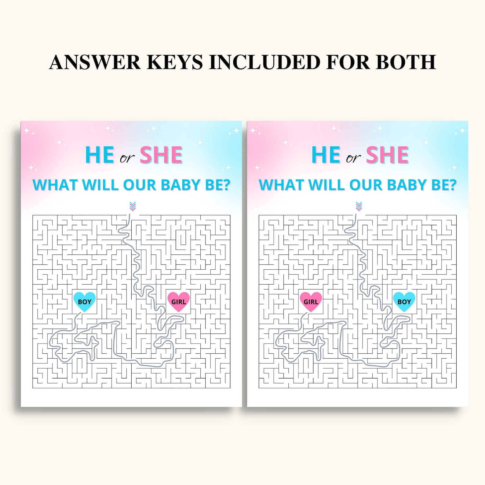 Printable Gender Reveal Maze | Gender Reveal Labyrinth | Blue and Pink ...