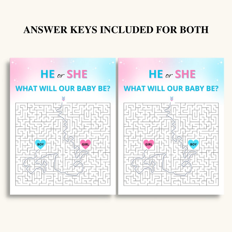Printable Gender Reveal Maze | Gender Reveal Labyrinth | Blue and Pink ...