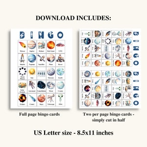 50 Printable Outer Space Bingo Cards | Astronaut Picture Bingo | Space ...