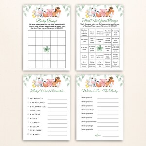 16 Printable Farm Animals Baby Shower Games, Barnyard Baby Shower Game ...