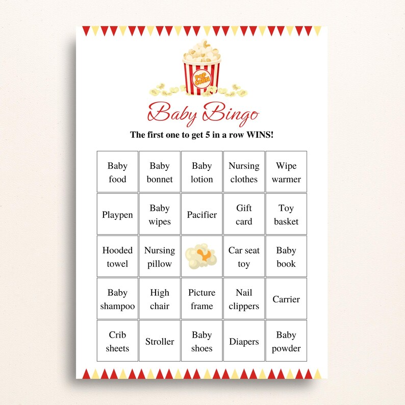 100 Printable Popcorn Baby Shower Bingo Cards, Prefilled Baby Gift ...