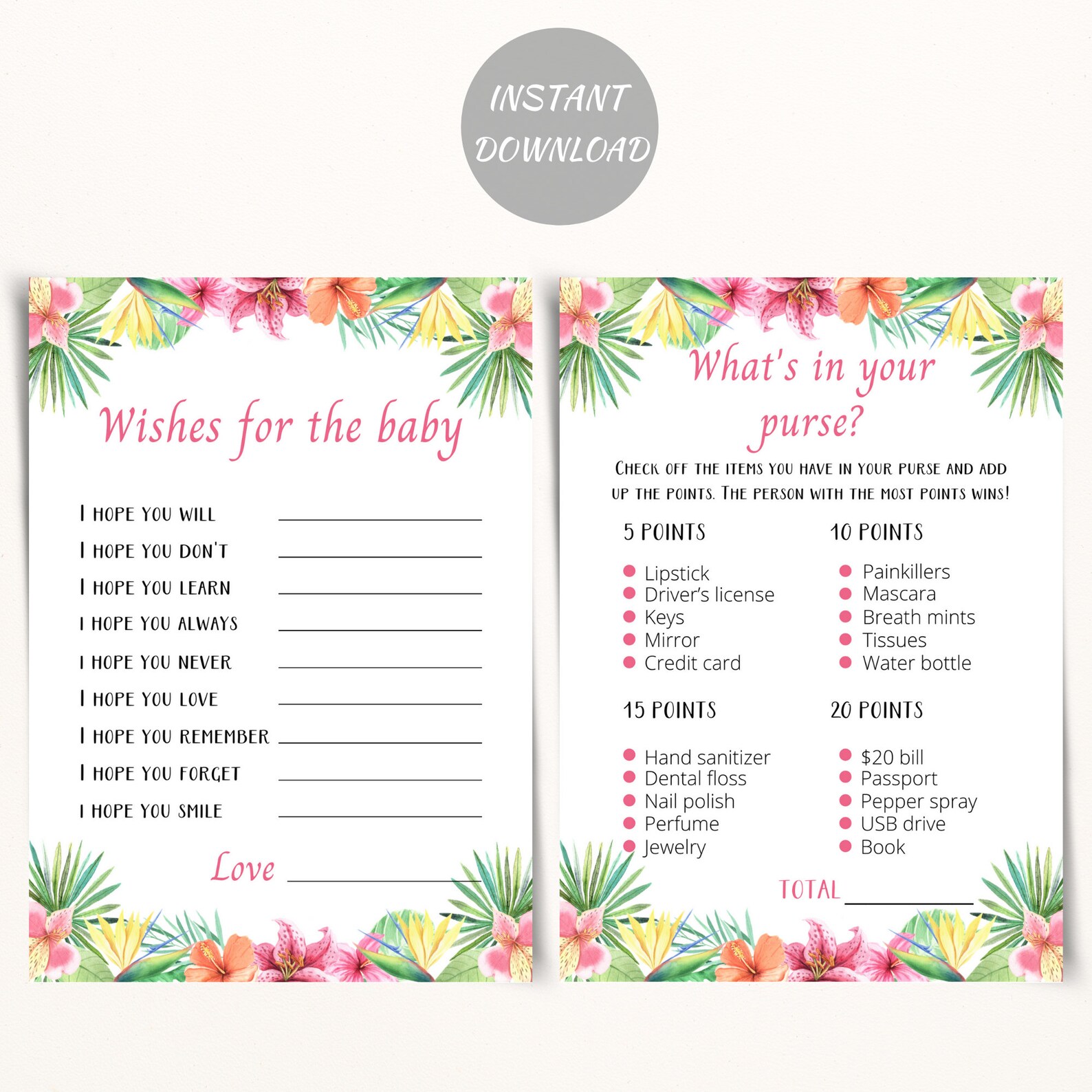 Printable Tropical Baby Shower Games Luau Baby Shower Game - Etsy