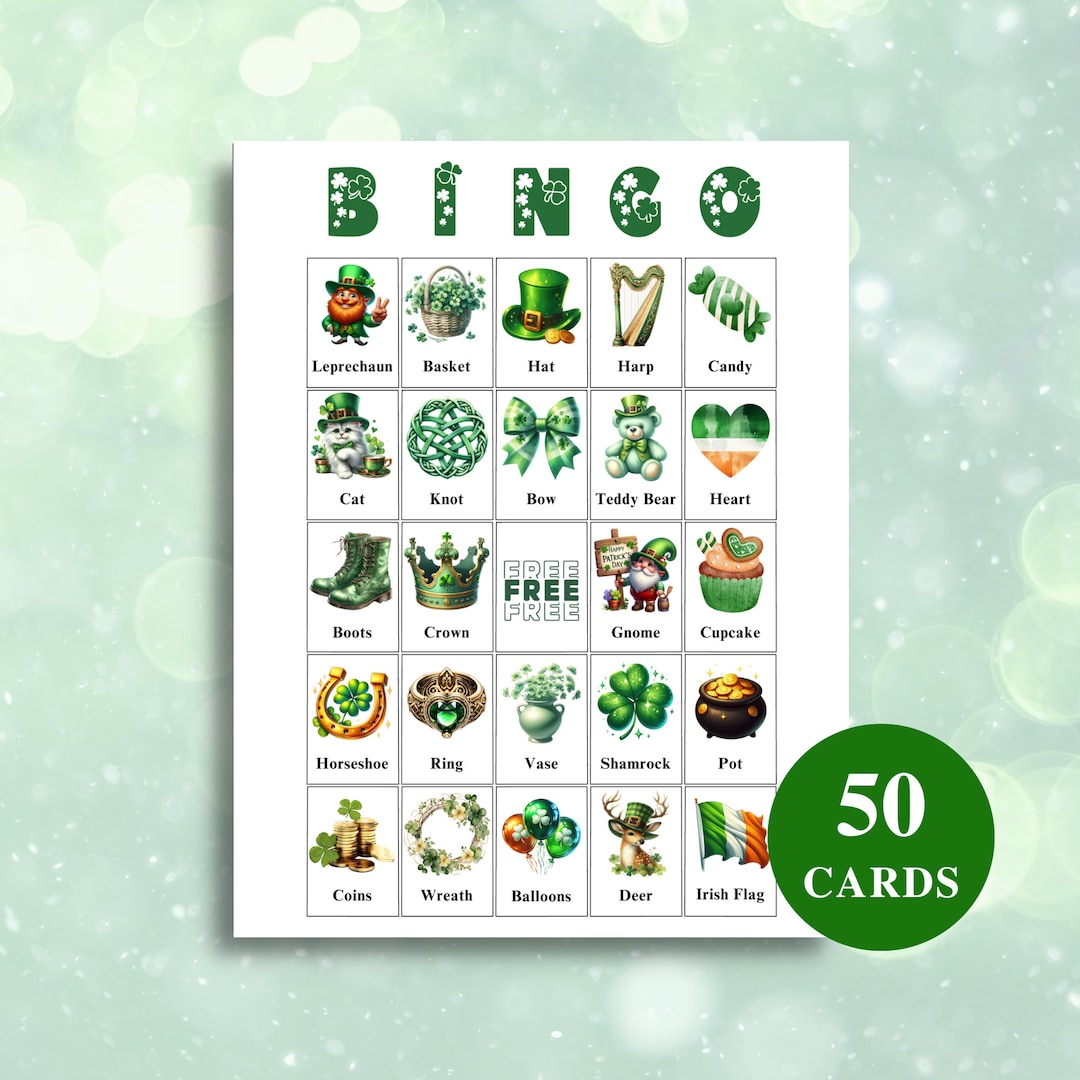 50 Printable St. Patrick's Day Picture Bingo Cards, St Patrick's Day ...