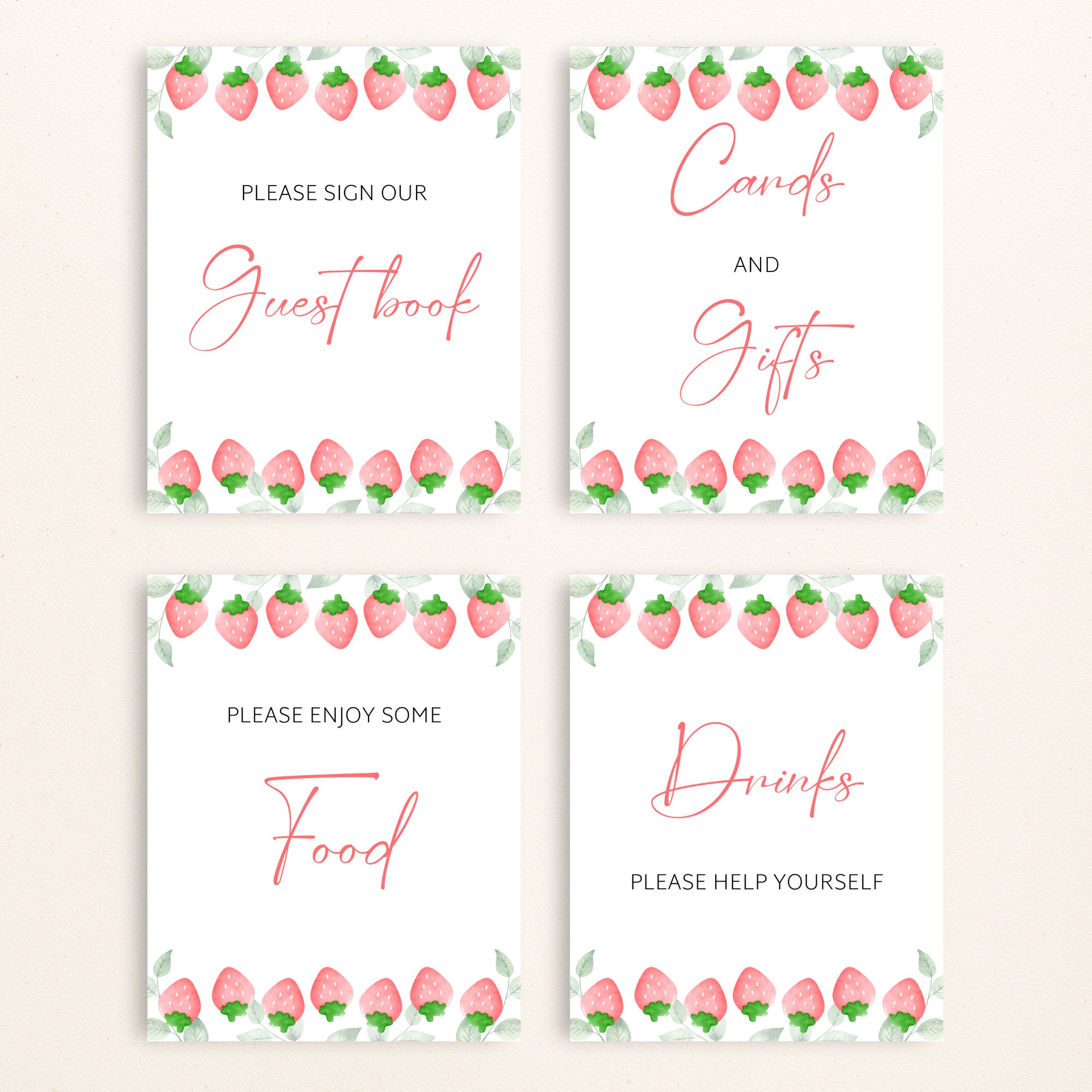 16 Printable Strawberry Baby Shower Table Signs, Berry Sweet Baby ...
