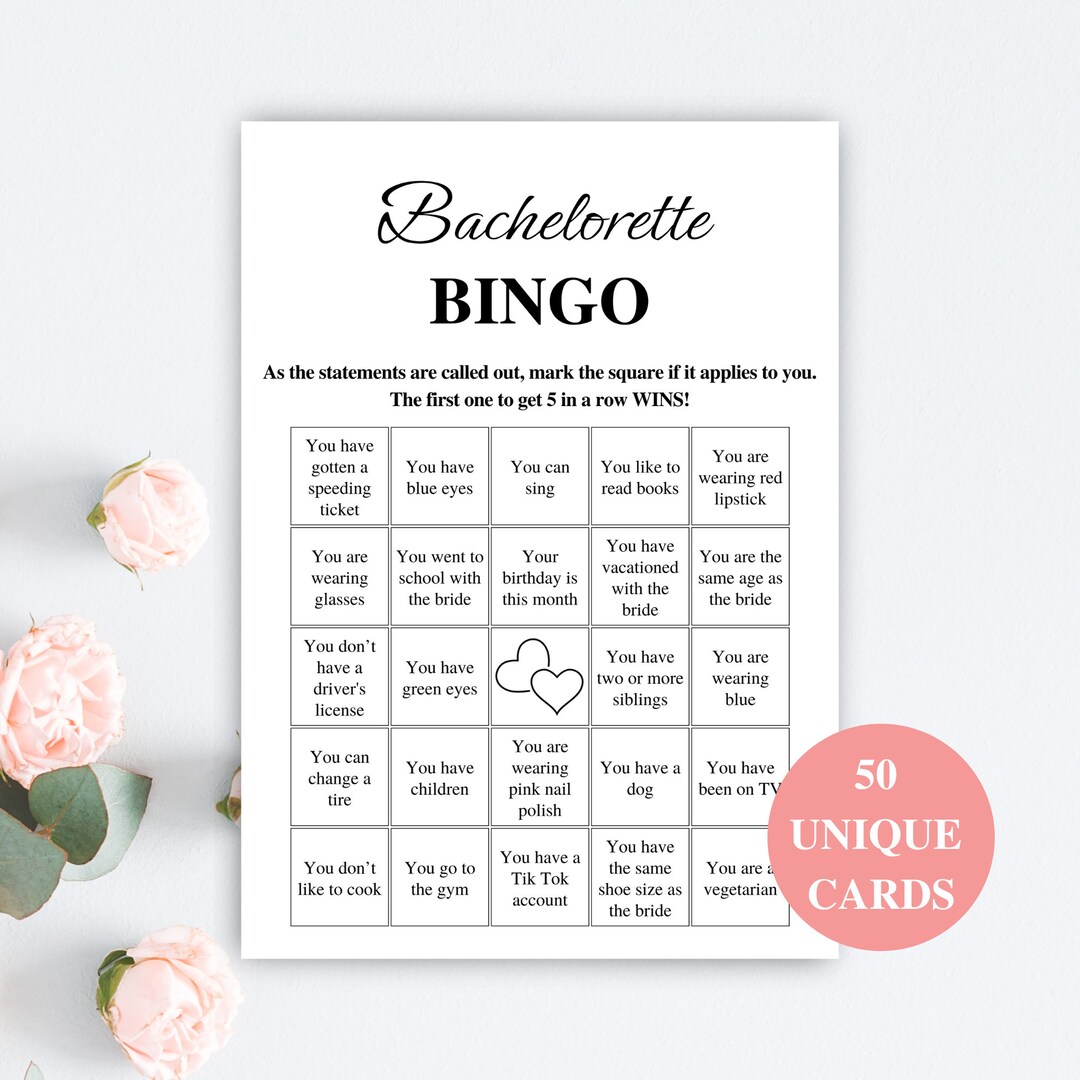 50 Printable Bachelorette Bingo Cards: CLEAN Bachelorette Party Games ...