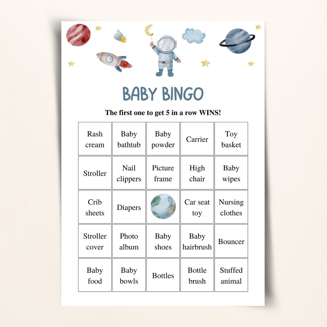 30 Printable Astronaut Baby Shower Bingo Cards 5x7'' Prefilled Baby ...