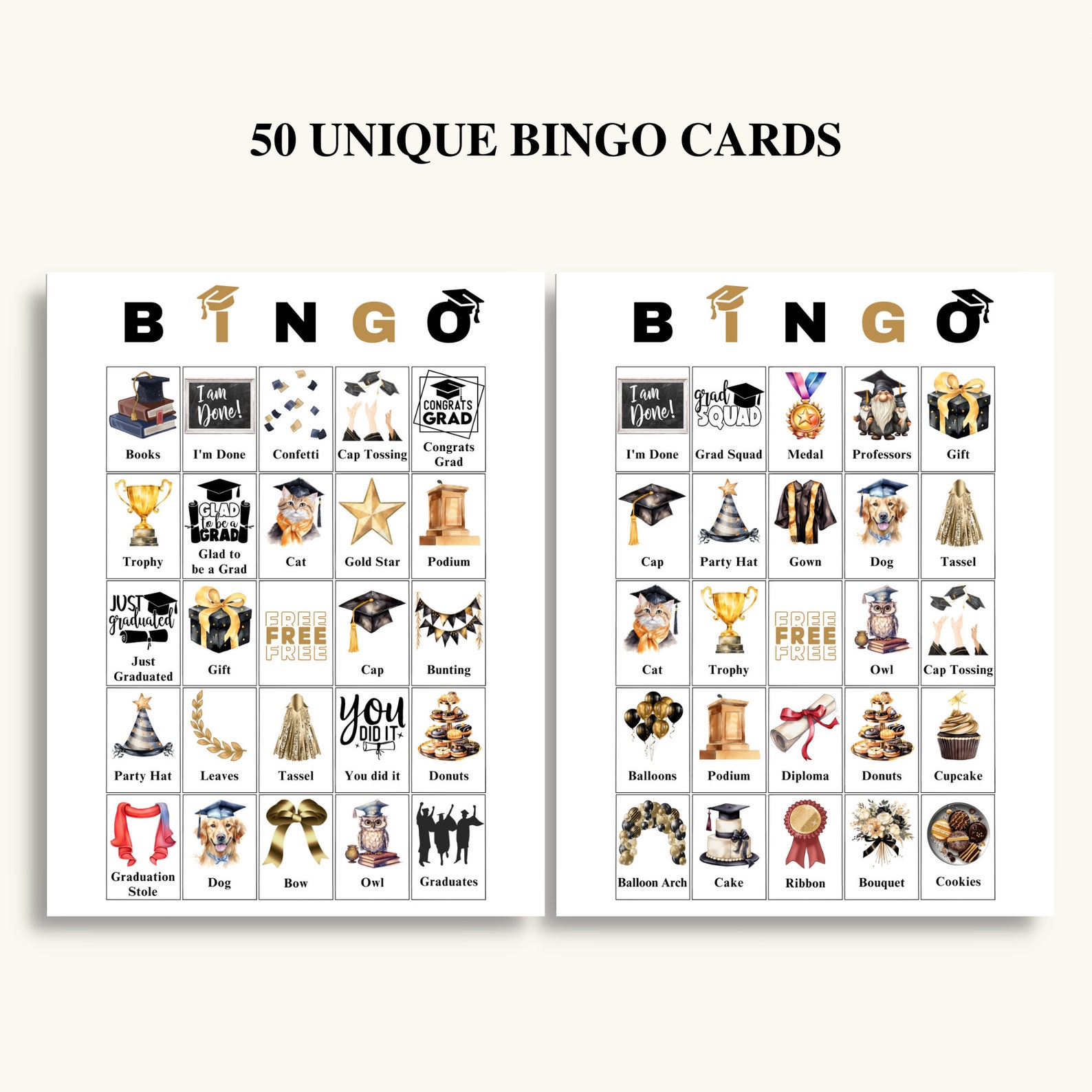 50 Printable Graduation Bingo Cards | Graduation Picture Bingo | Grad ...