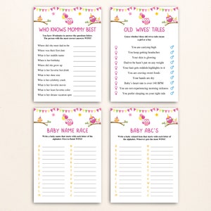 16 Printable Owl Baby Shower Games | Pink Owl Baby Shower Game Bundle ...