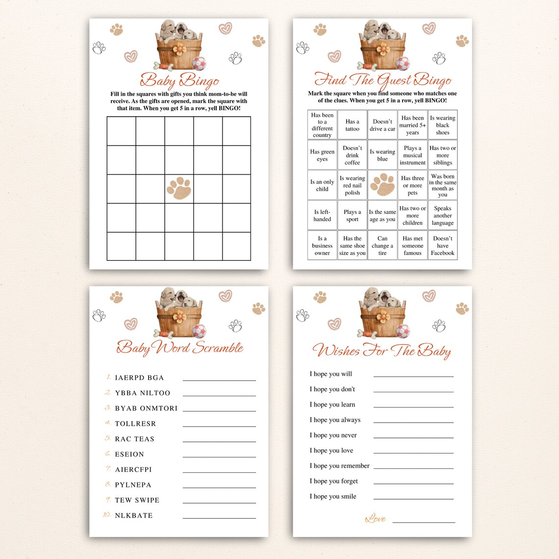16 Printable Puppy Baby Shower Games Dog Themed Baby Shower - Etsy